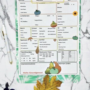 Fall Themed Nursing Report Sheet, Sunflower Nurse Brain, Autumn Med ...
