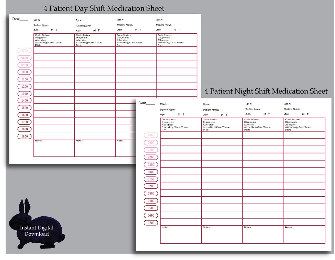Nursing Shift Organization Sheet Nurse Day Planner Printable - Etsy
