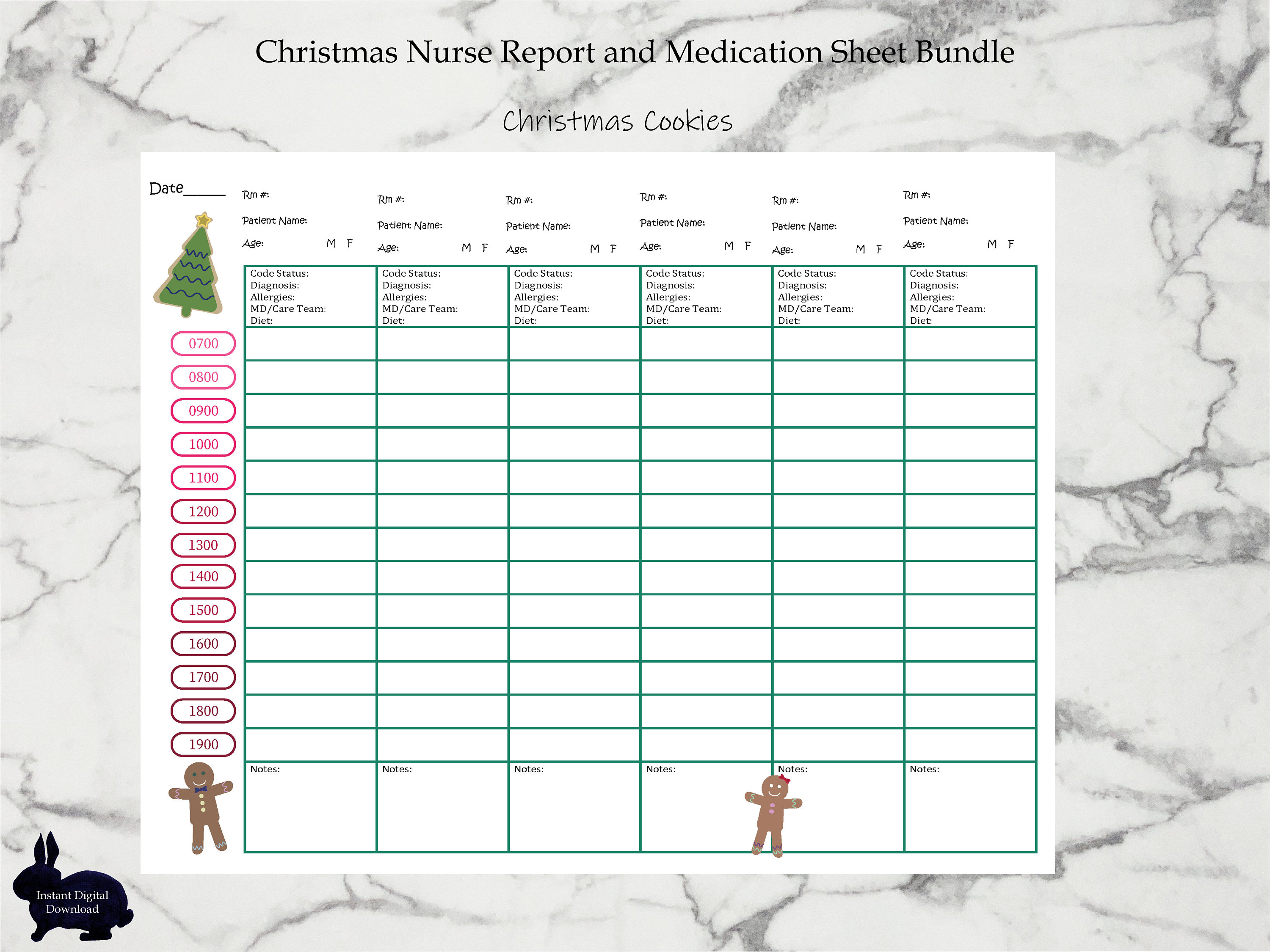 Christmas Themed Nurse Report Sheet, Nursing Shift Planner, Nurse Brain ...