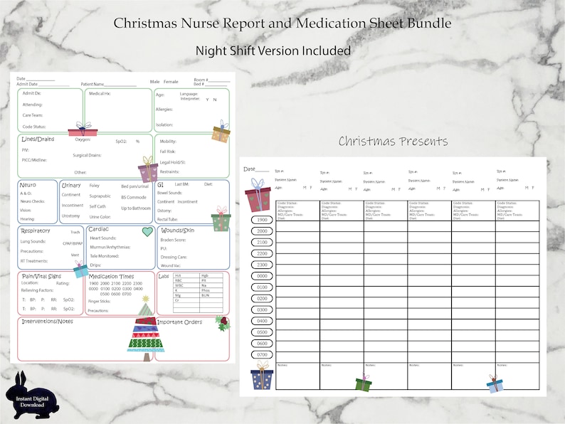 Christmas Themed Nurse Report Sheet, Nursing Shift Planner, Nurse Brain ...