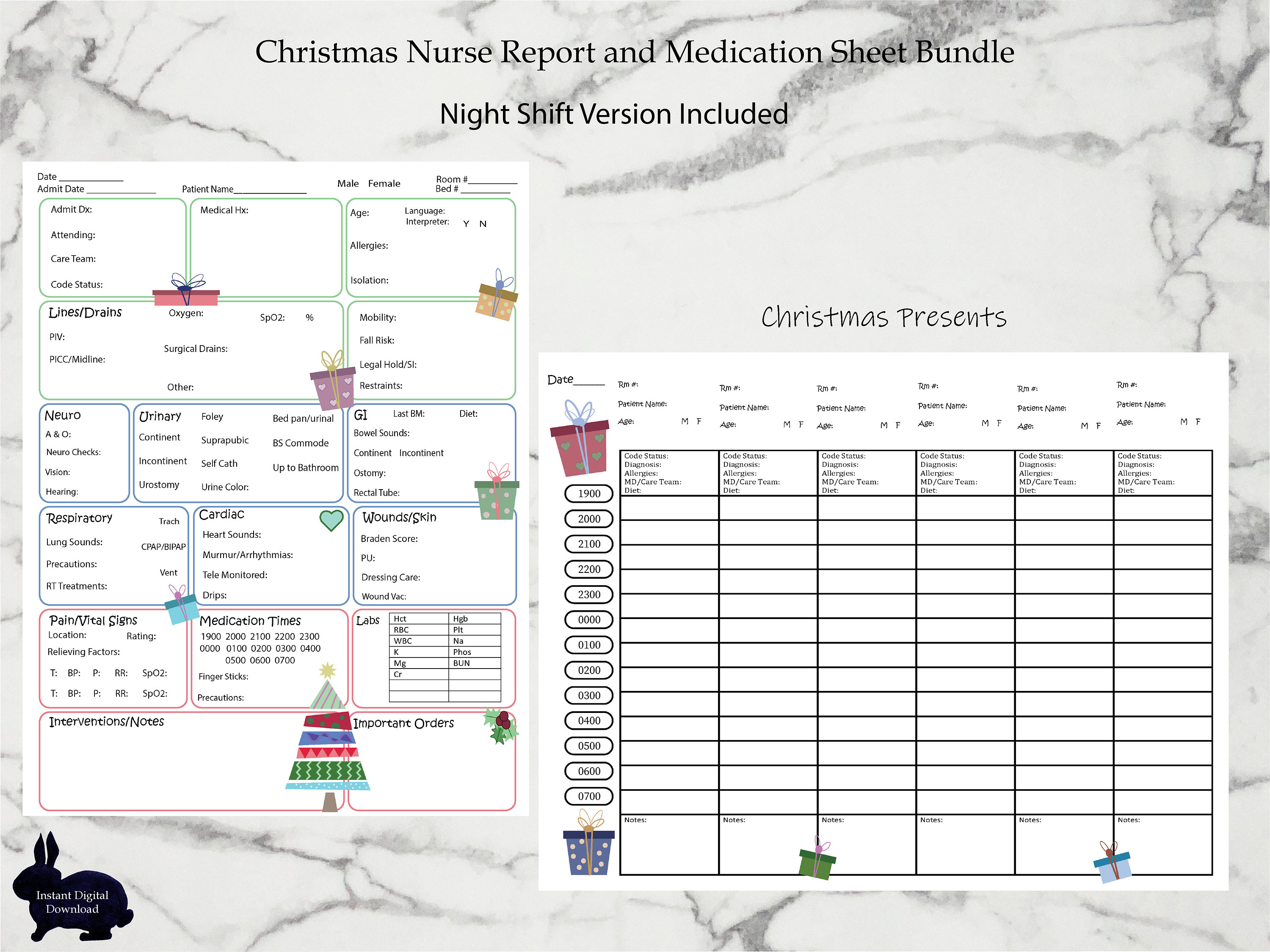 Christmas Themed Nurse Report Sheet, Nursing Shift Planner, Nurse Brain ...
