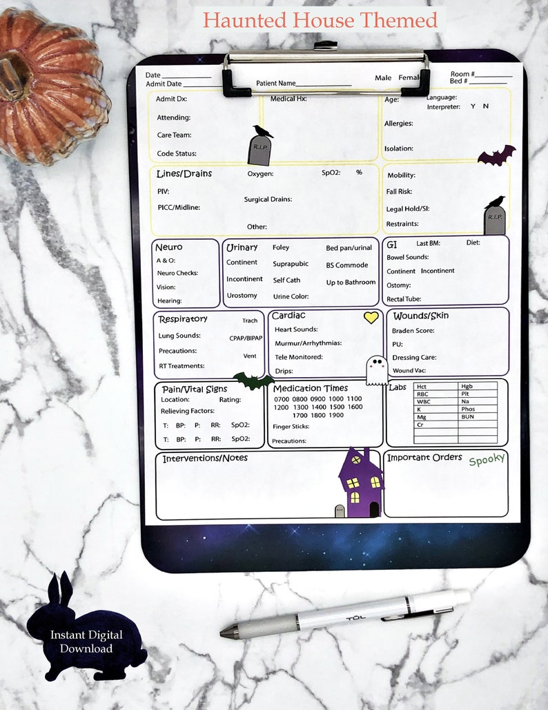 Halloween Themed Nursing Report Sheet, Pumpkin Nurse Brain, Med Surg ...