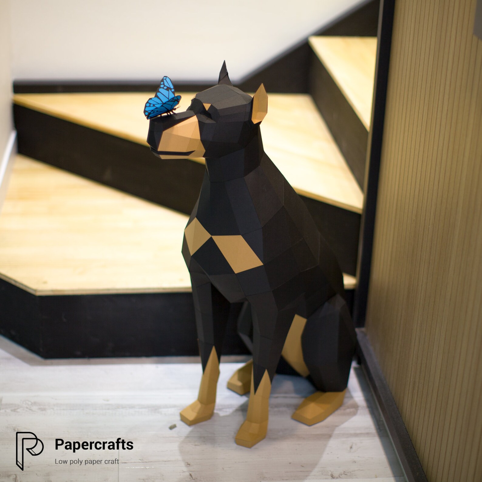Butterfly With Doberman Pinscher Make Your Own Low Poly Paper Sculpture ...