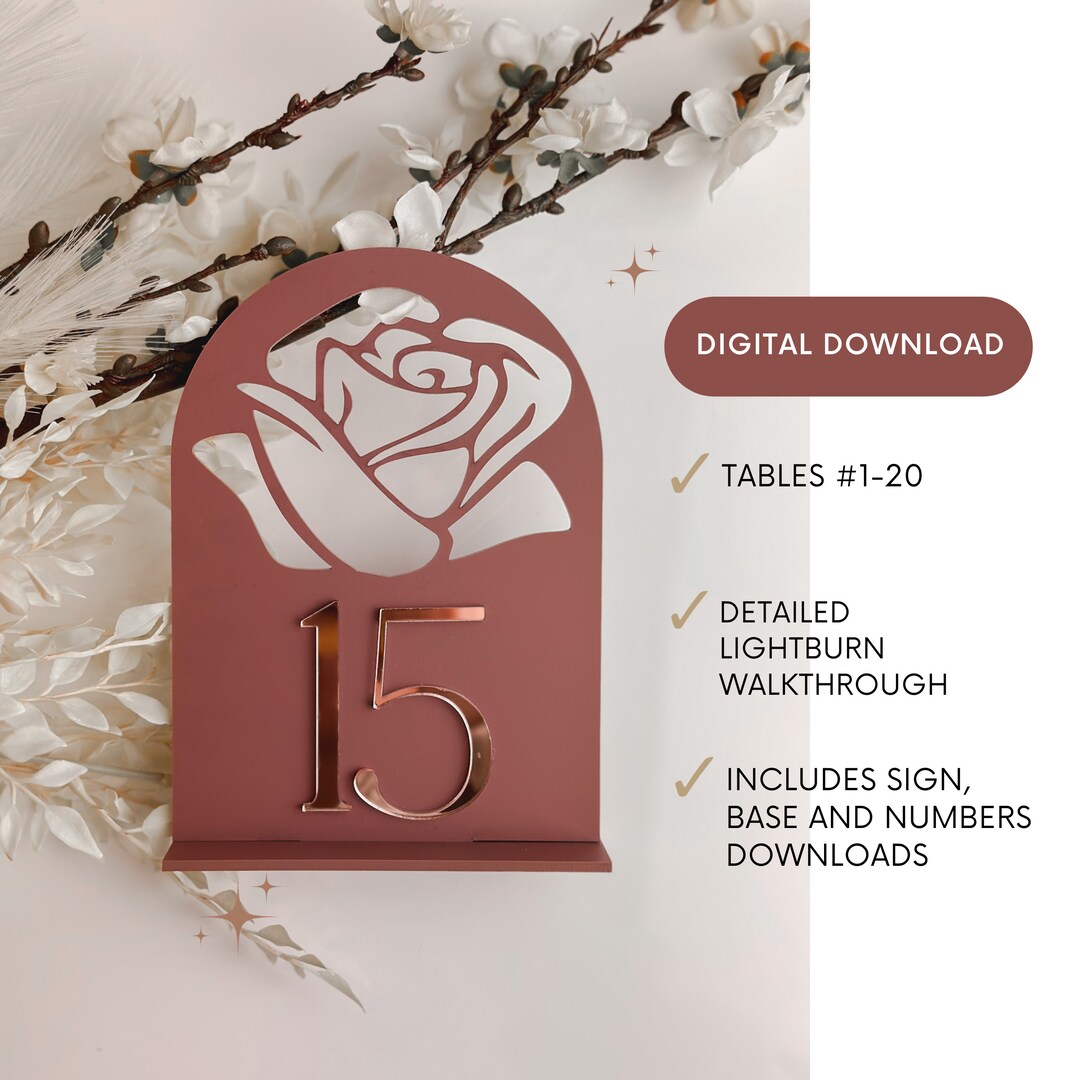 Digital Download 5x7" Rosette Wedding Table Numbers | Acrylic Wedding ...