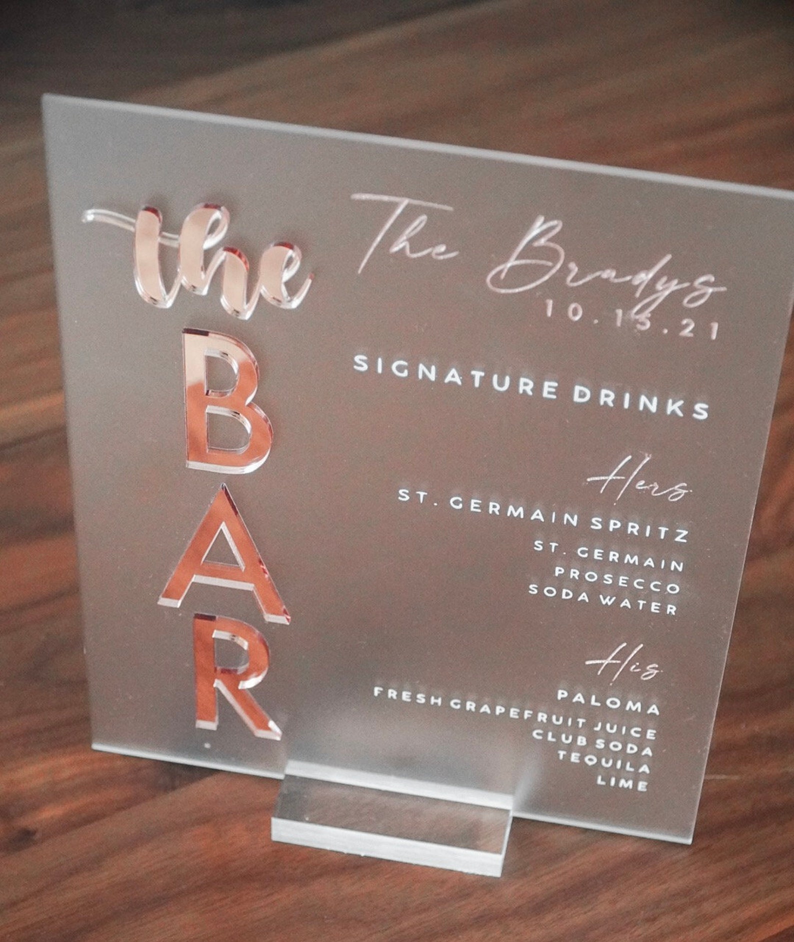 Acrylic Wedding Bar Sign | Signature Drink 8x10 Frosted Bar Menu | Open ...