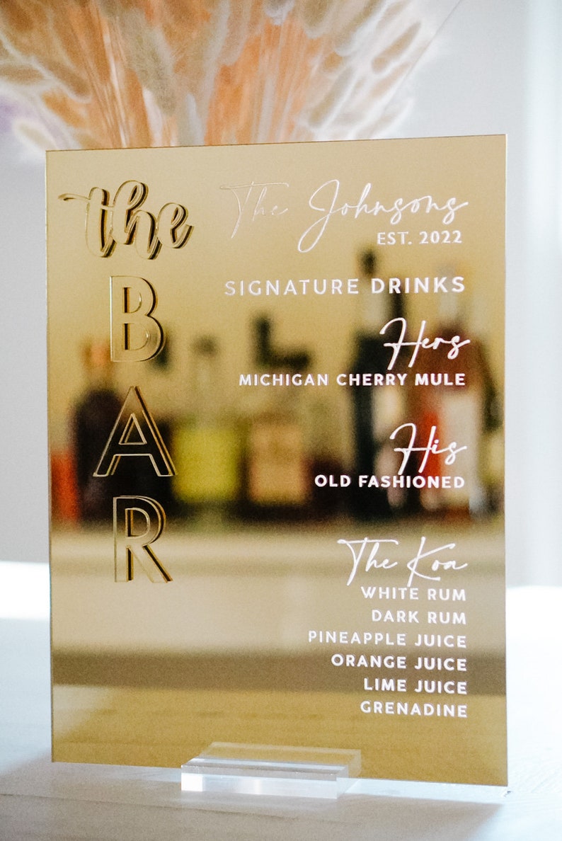 Acrylic Wedding Bar Sign Signature Drink 8x10 Frosted Bar - Etsy