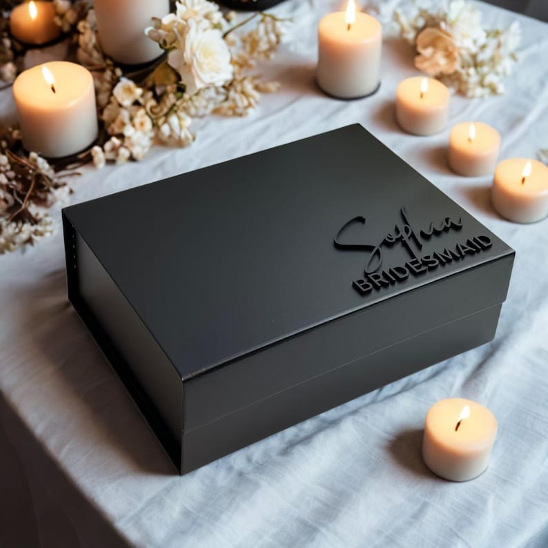 Matte Black Personalized Gift Box | Magnetic Monochrome Bridesmaid Gift Box | Wedding Keepsake ...
