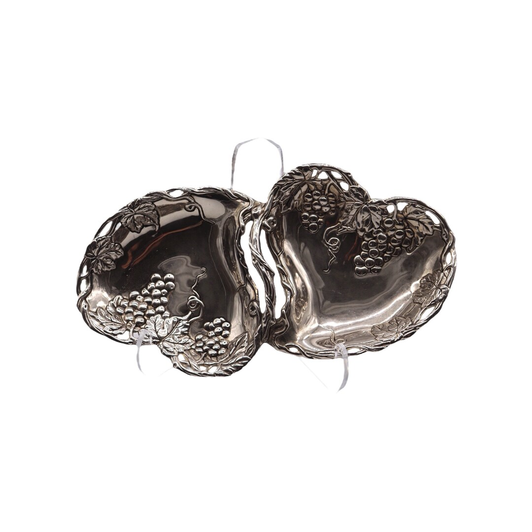 Godinger Silver Art Co. Silverplate Grape Design Double Heart Dish - Etsy