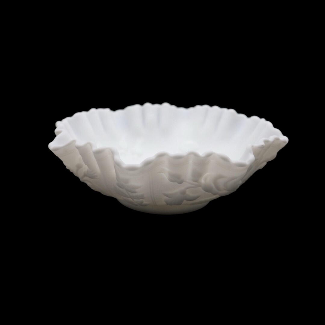 Imperial Glass Rose Milk Glass Doeskin Satin Round Crimped Bowl - Etsy
