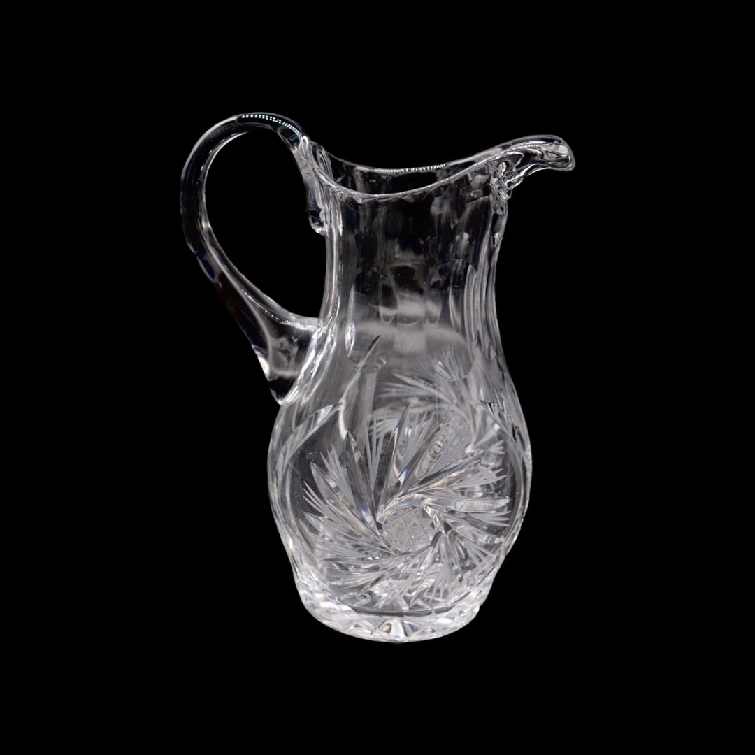 Vintage Czech Bohemian Cut Glass Clear Water Pitcher - Etsy