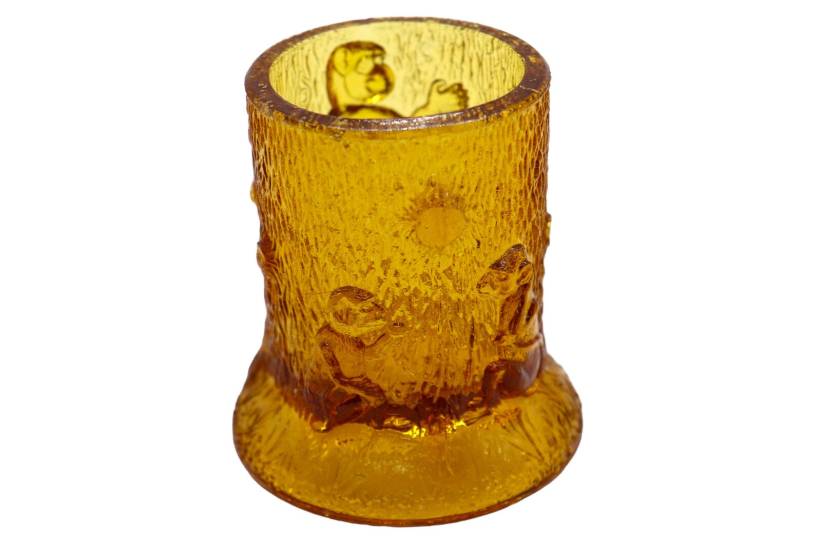 U.S Glass Co. EAPG monkey on a Tree Stump Amber Glass Toothpick Holder ...