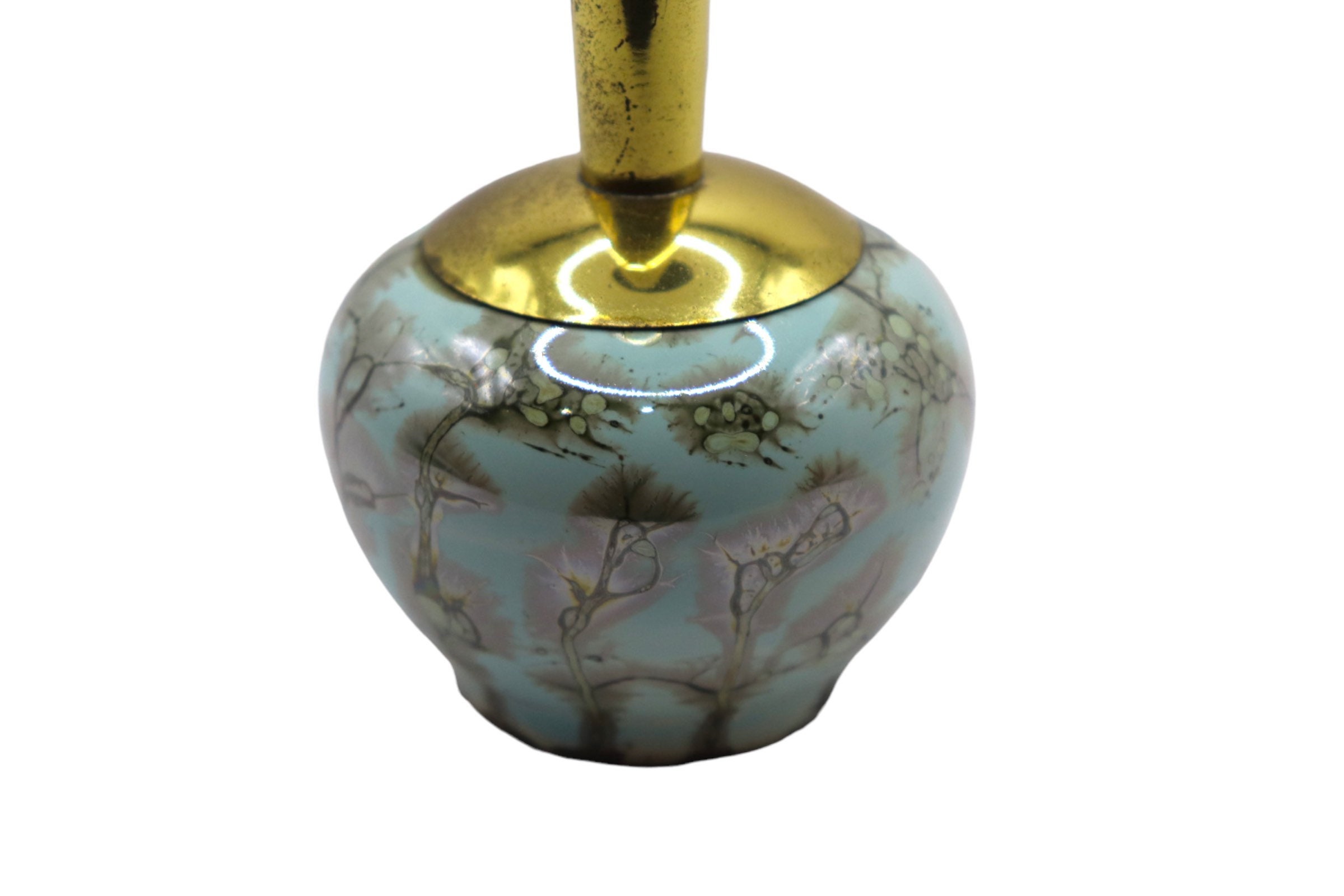 Mid Century Modern Delft Holland Hand Painted Turquoise and Brass Bud ...