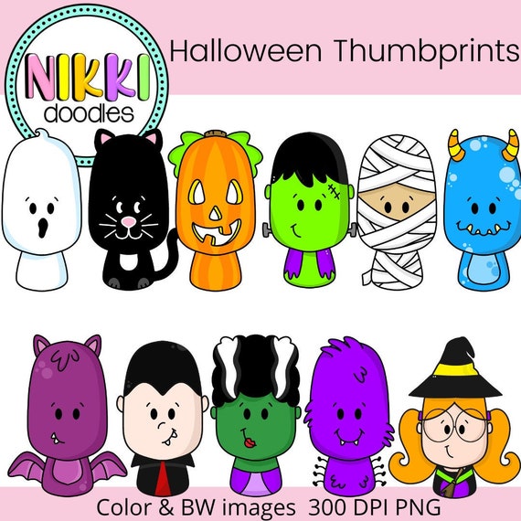 Halloween Thumbprint Character Clipart Holiday Digital Images - Etsy