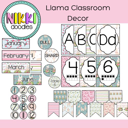 Llama Themed Printable Classroom Decor Set Victorian Floral - Etsy