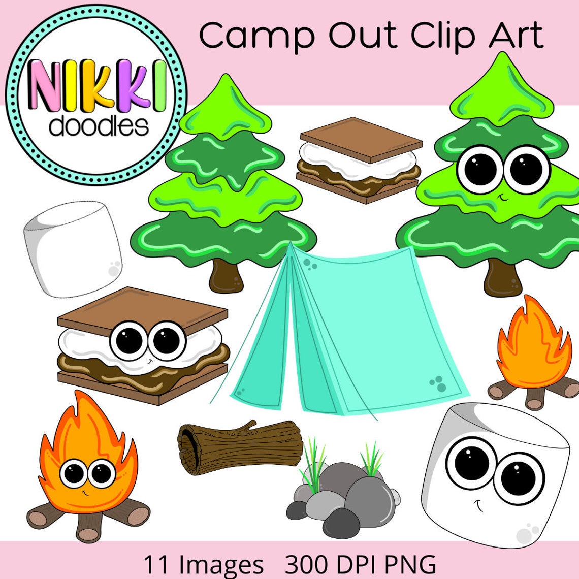 Camping, Camp Out, Summer Camp Digital Clip Art Stickers Smores Tent ...