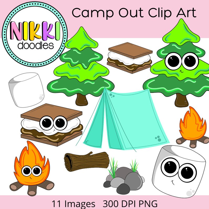 Camping, Camp Out, Summer Camp Digital Clip Art Stickers Smores Tent ...