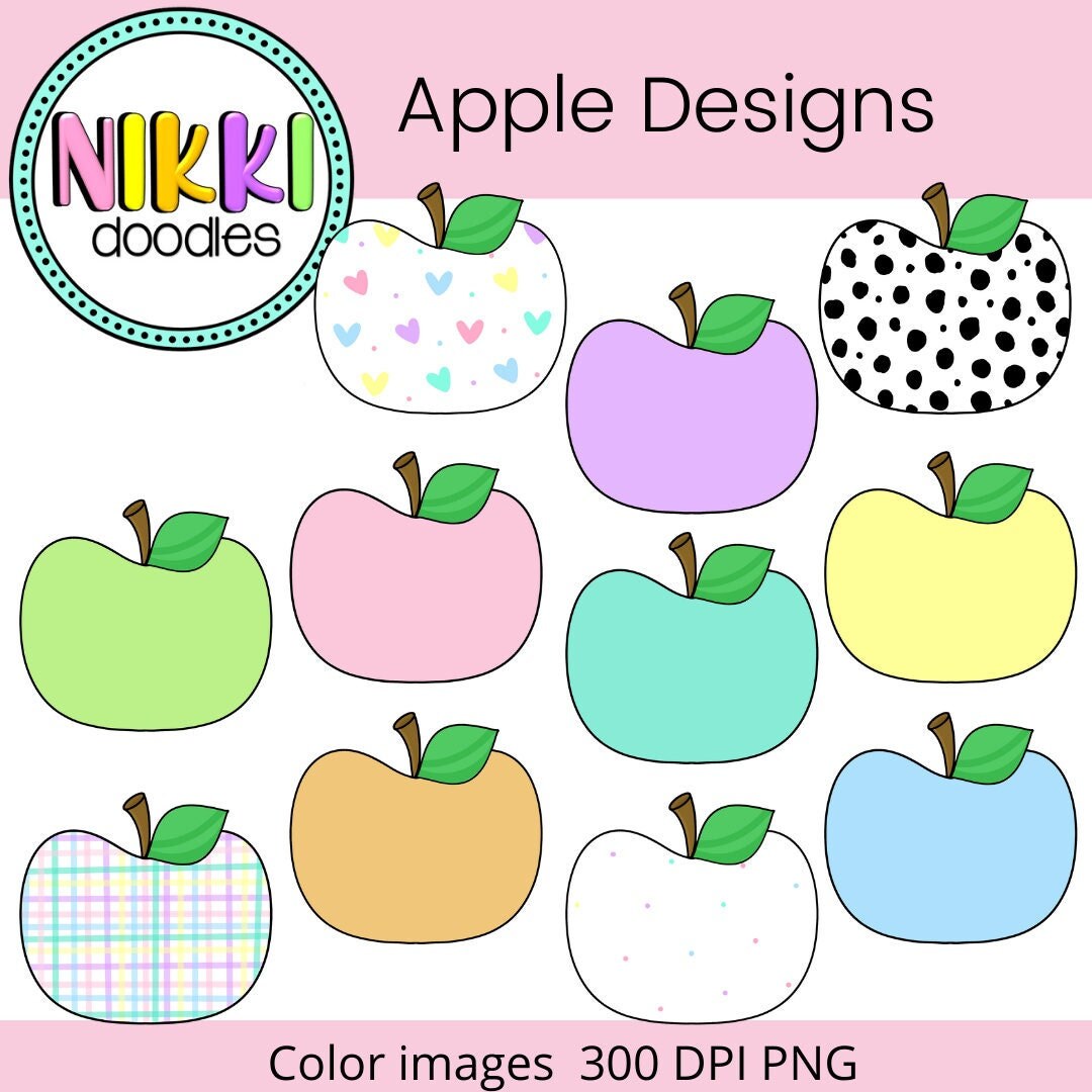 Cute Apple Design Clipart Art Digital Images - Etsy