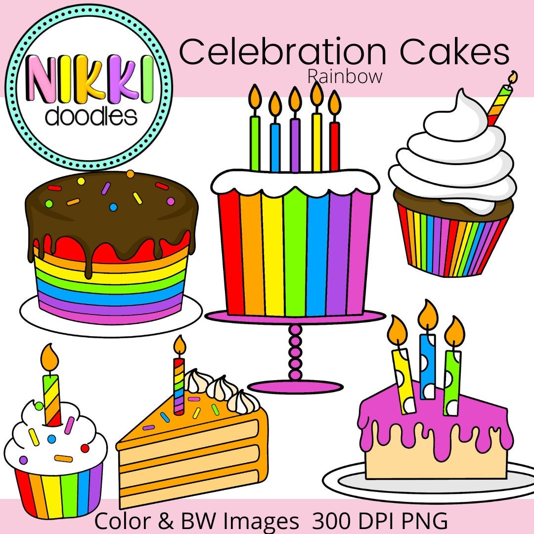 Celebration Cakes-rainbow Tones- Birthday Cake Cupcake Digital Clipart ...