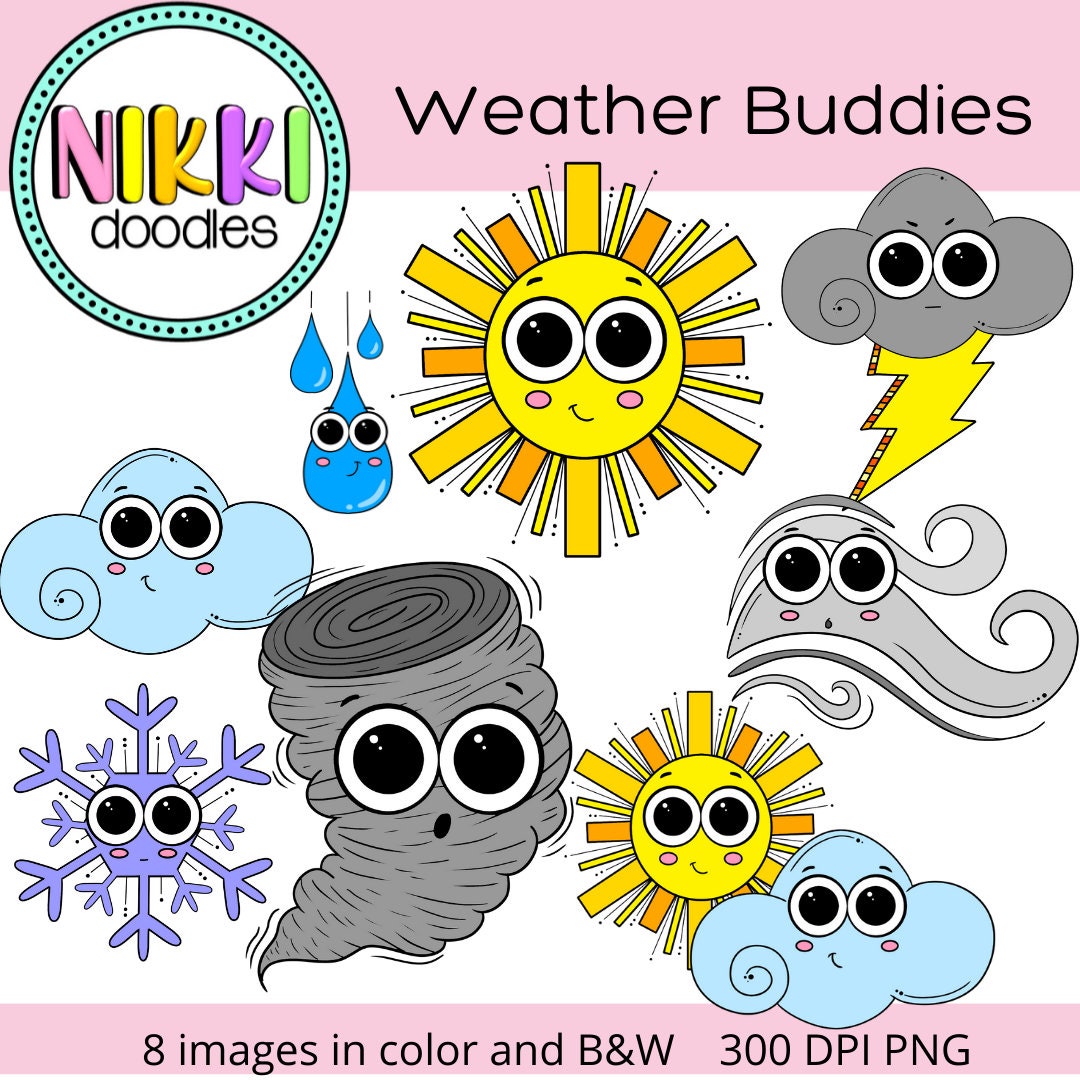 Weather Clip Art, Sunny, Sunshine, Clouds, Storm, Rain, Snow, Wind ...