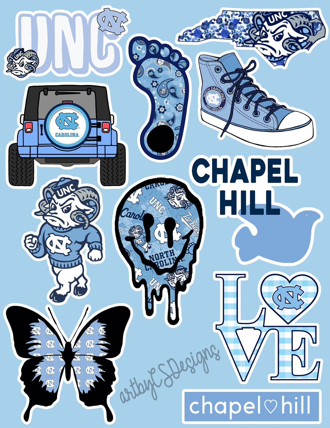 University of North Carolina Sticker Pack - Etsy