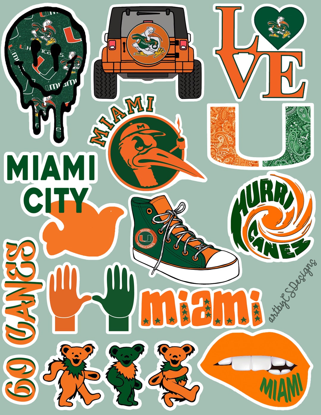 University of Miami Sticker Pack - Etsy