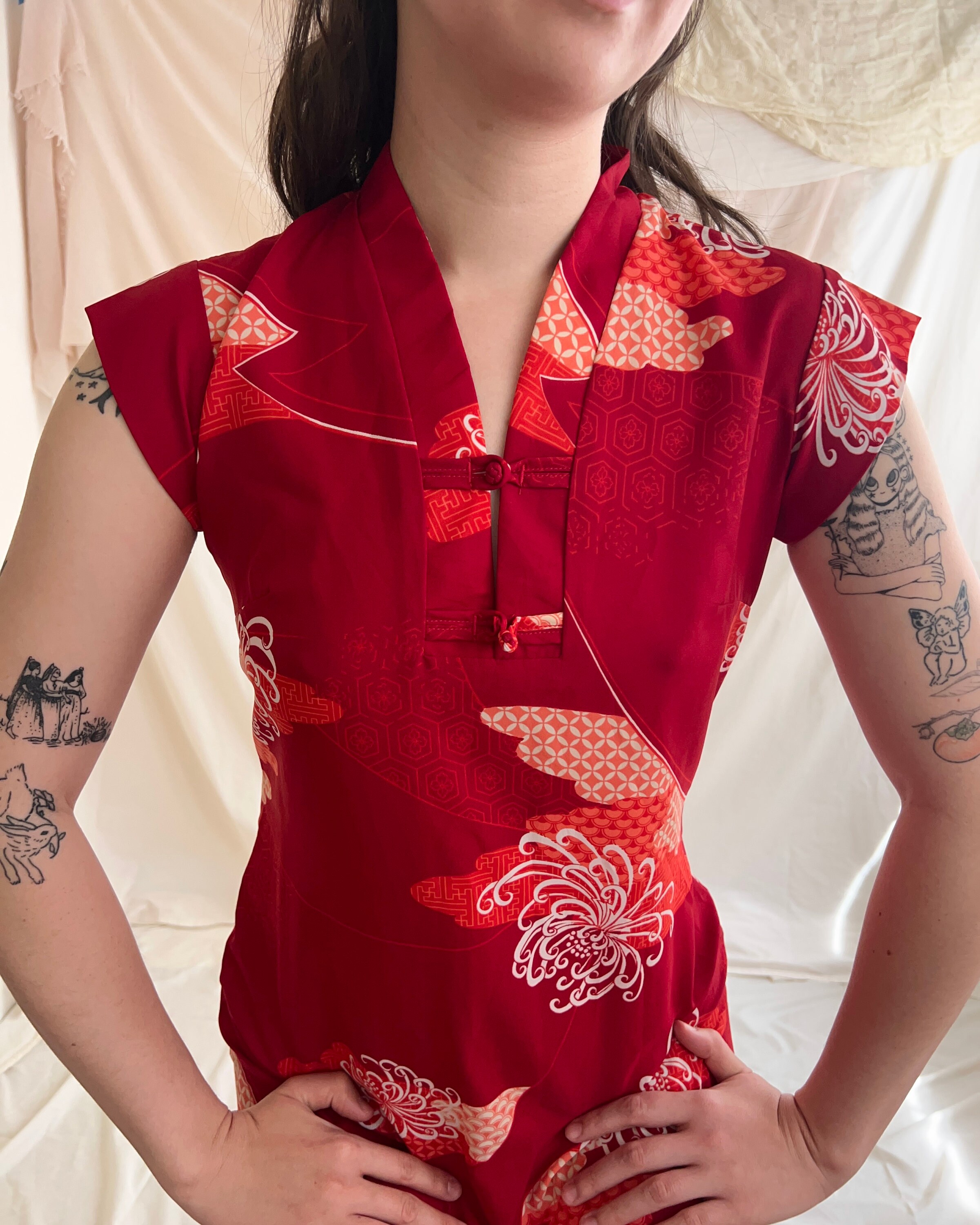 70's Scarlet Orchid & Cloud Unique Print Maxi - Etsy