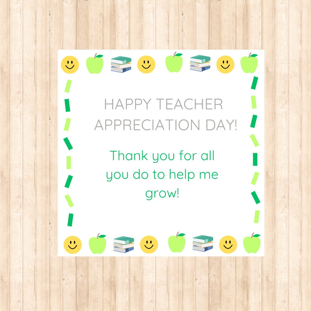 Digital Teacher Appreciation Gift Tag teacher Gift Tag Cute Happy Face ...