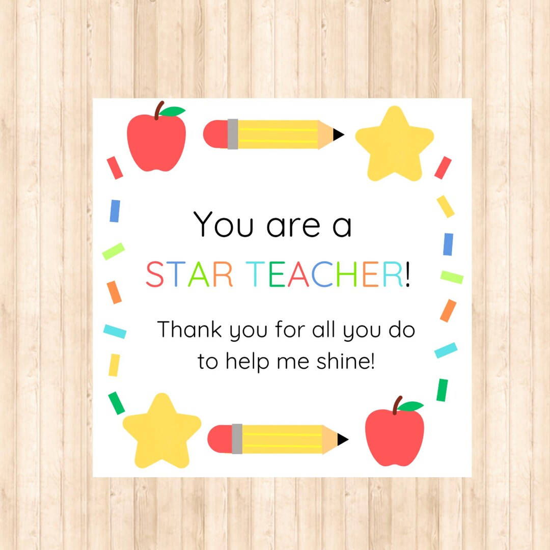 Teacher Appreciation Gift Tag | Digital Star Teacher Appreciation Tag ...
