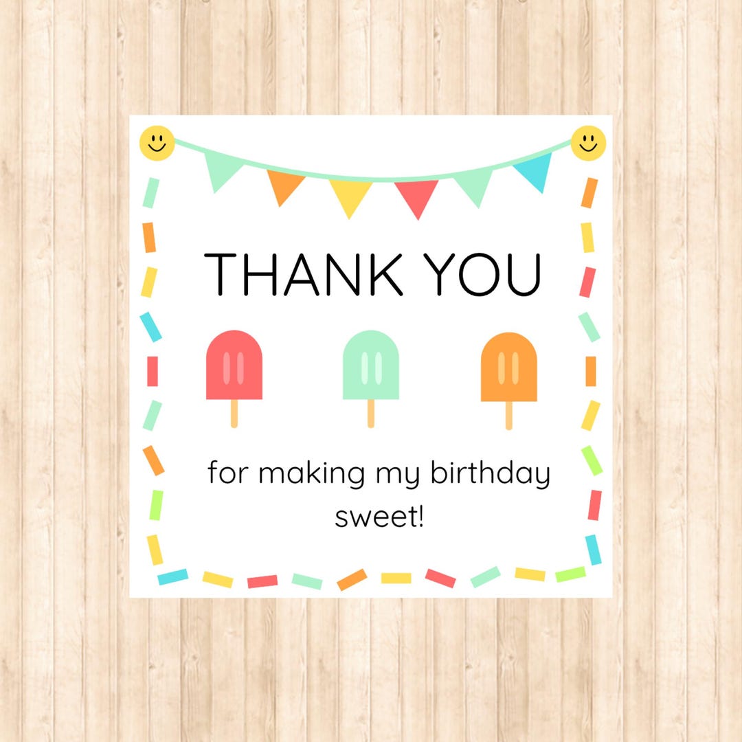 Digital Birthday Thank You Tag Party Favor Tag Happy Face Colorful Tag ...