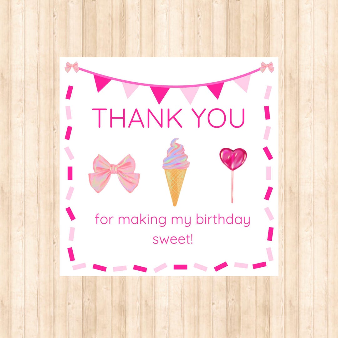 Girly Birthday Thank You Tag | Party Favor Tag | Pink Girly Thank Tag ...