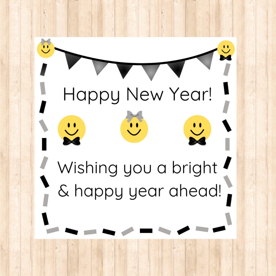 Digital Happy New Year Gift Tag | Happy Face New Years Gift Tag ...