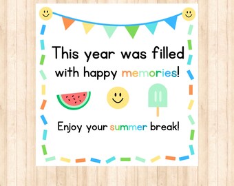 Happy Summer Break Gift Tag: End of Year Memories Printable (digital ...