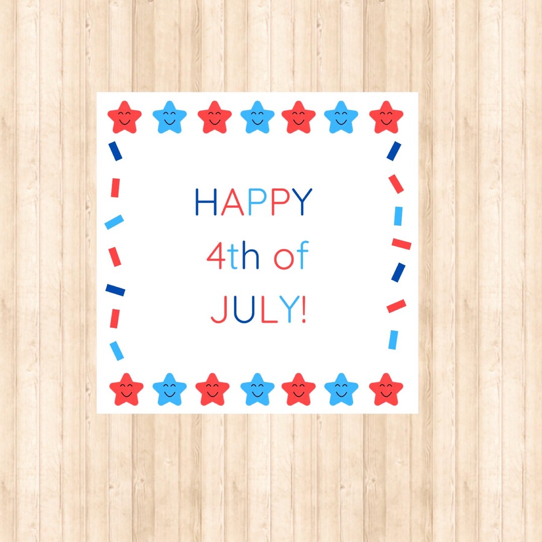 Digital Happy 4th of July Gift Tag Star Smiley Gift Tag Happy 4th of ...