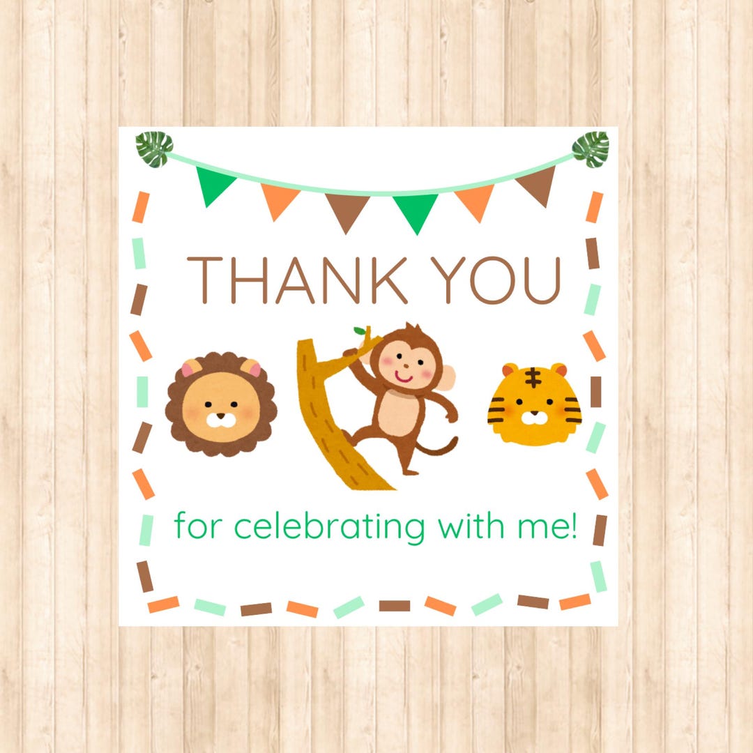 Digital Jungle Birthday Thank You Tag | Jungle Party Favor Tag | Jungle ...
