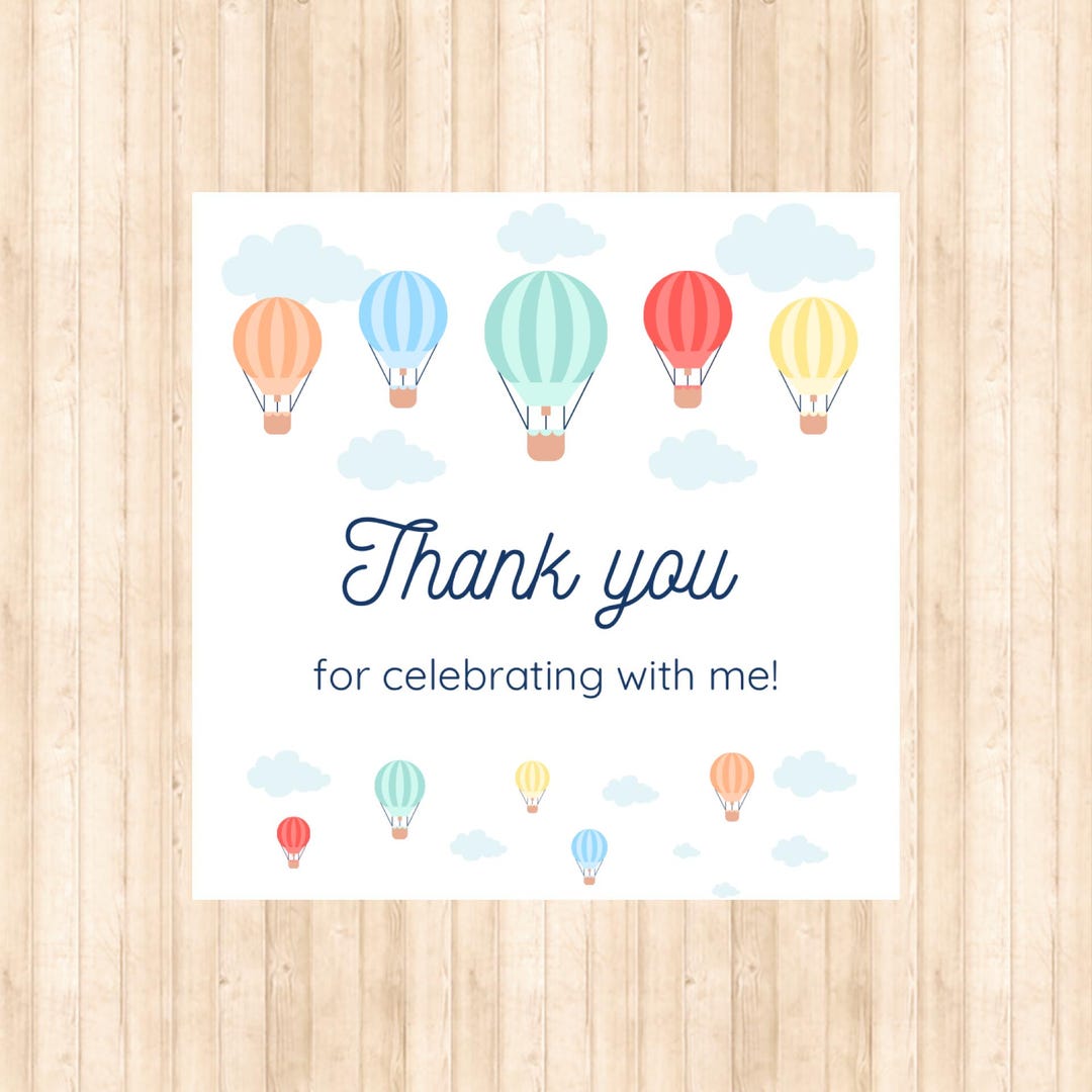 Hot Air Balloon Birthday Thank You Tag | Party Favor Tag | Digital Hot ...