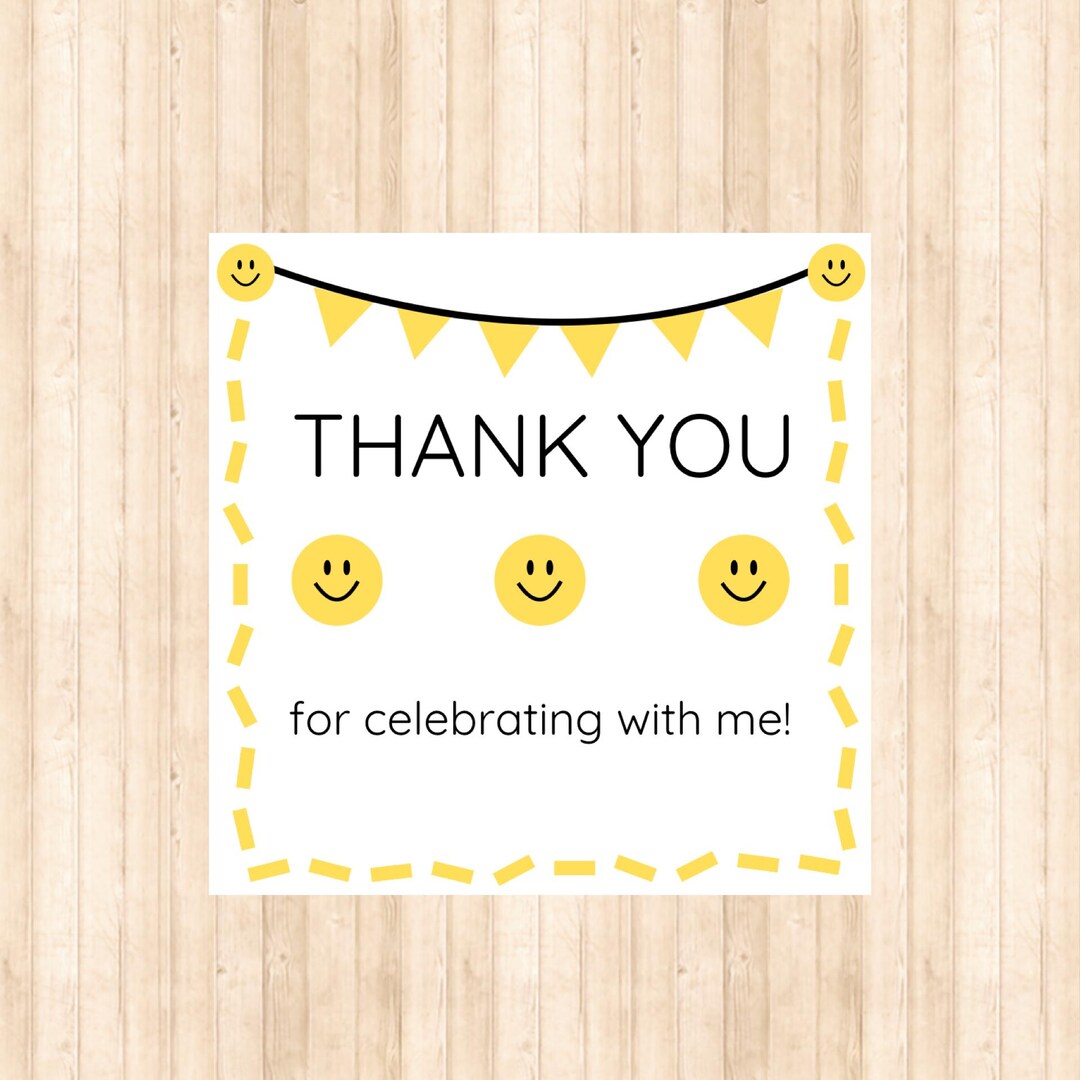 Digital Birthday Thank You Tag | Party Favor Tag | Smiley Face Tag ...