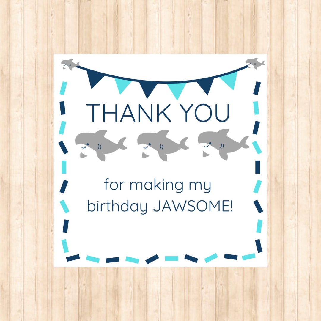 Shark Birthday Thank You Tag | Shark Party Favor Tag | Shark Thank You ...