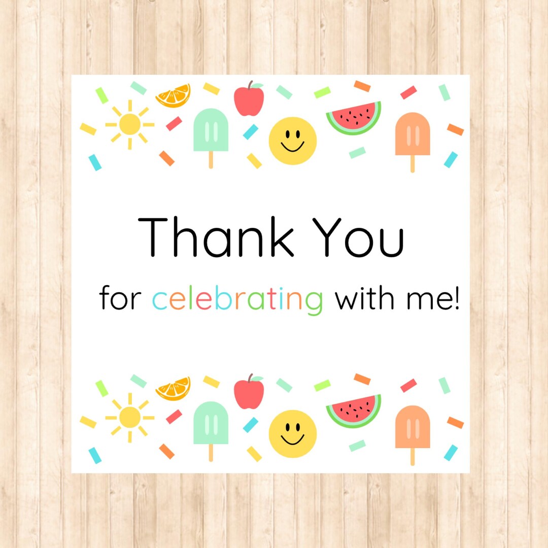 Birthday Thank You Tag | Party Favor Tag | Happy Face Colorful Confetti ...