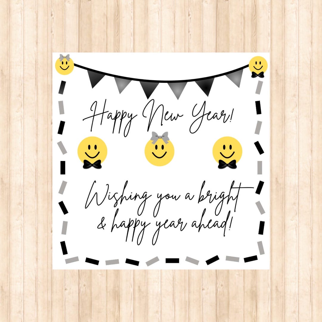 Digital Happy New Year Gift Tag Happy Face New Years Gift Tag New Years ...