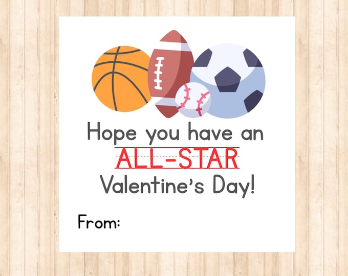 Editable Sports Valentine's Day Printable Tags All Star Friend Football ...