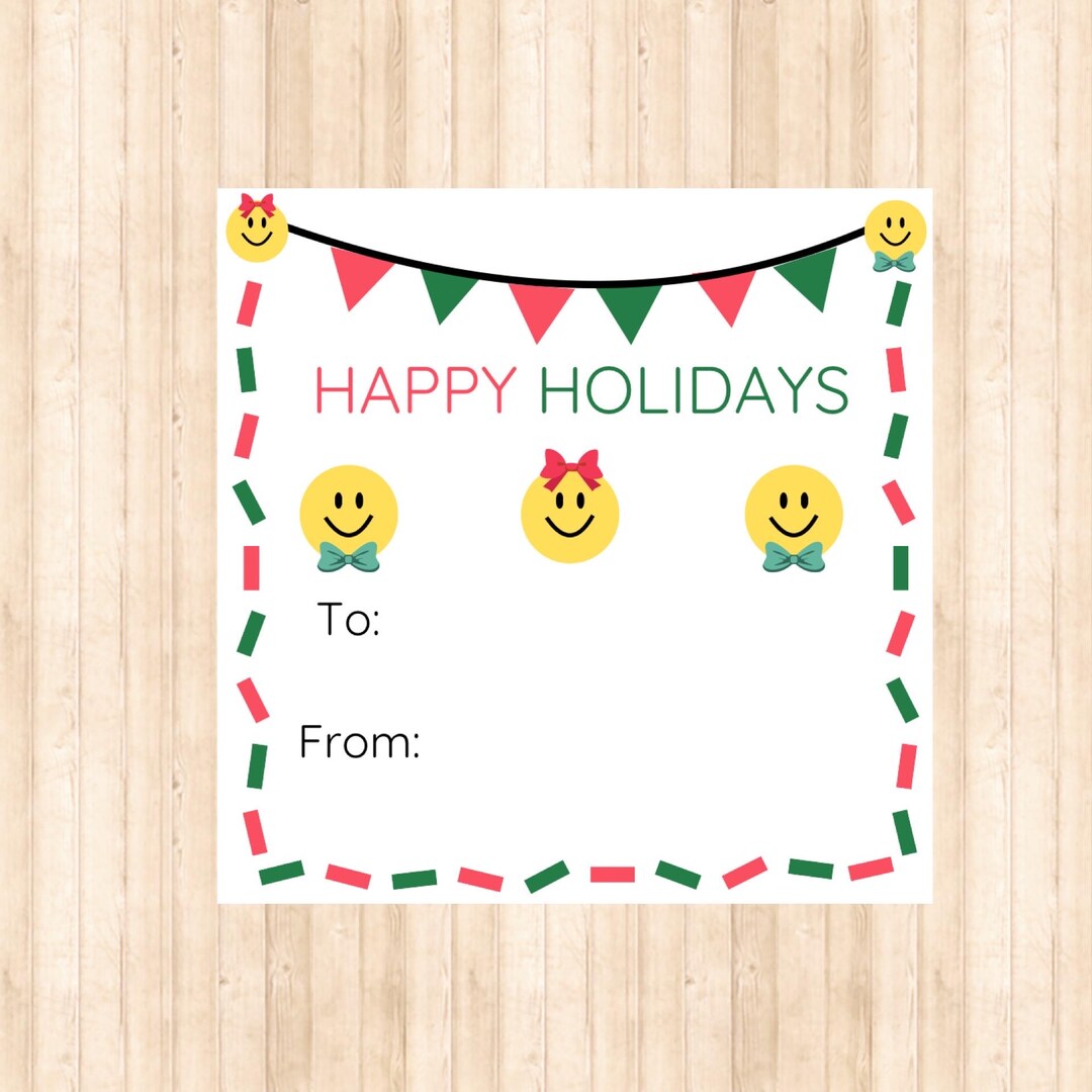 Digital Happy Holidays Gift Tag Happy Face Holiday Gift Tag Holiday ...