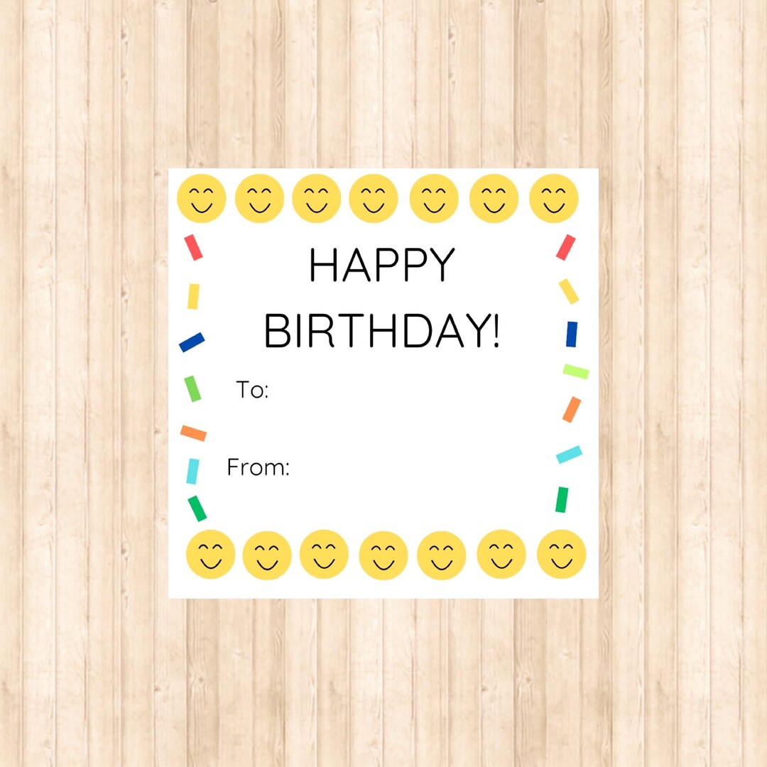 Digital Smiley Confetti Birthday Gift Tag Student Birthday Tag Smiley ...