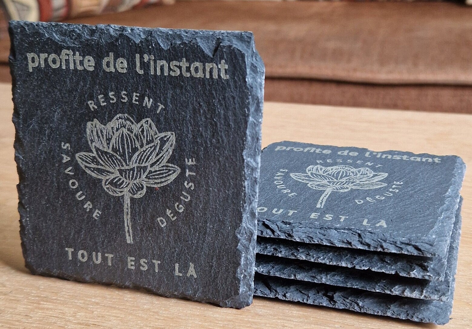 Sous-verres ardoise "profite de l'instant". Dessous de verres en pierre ...
