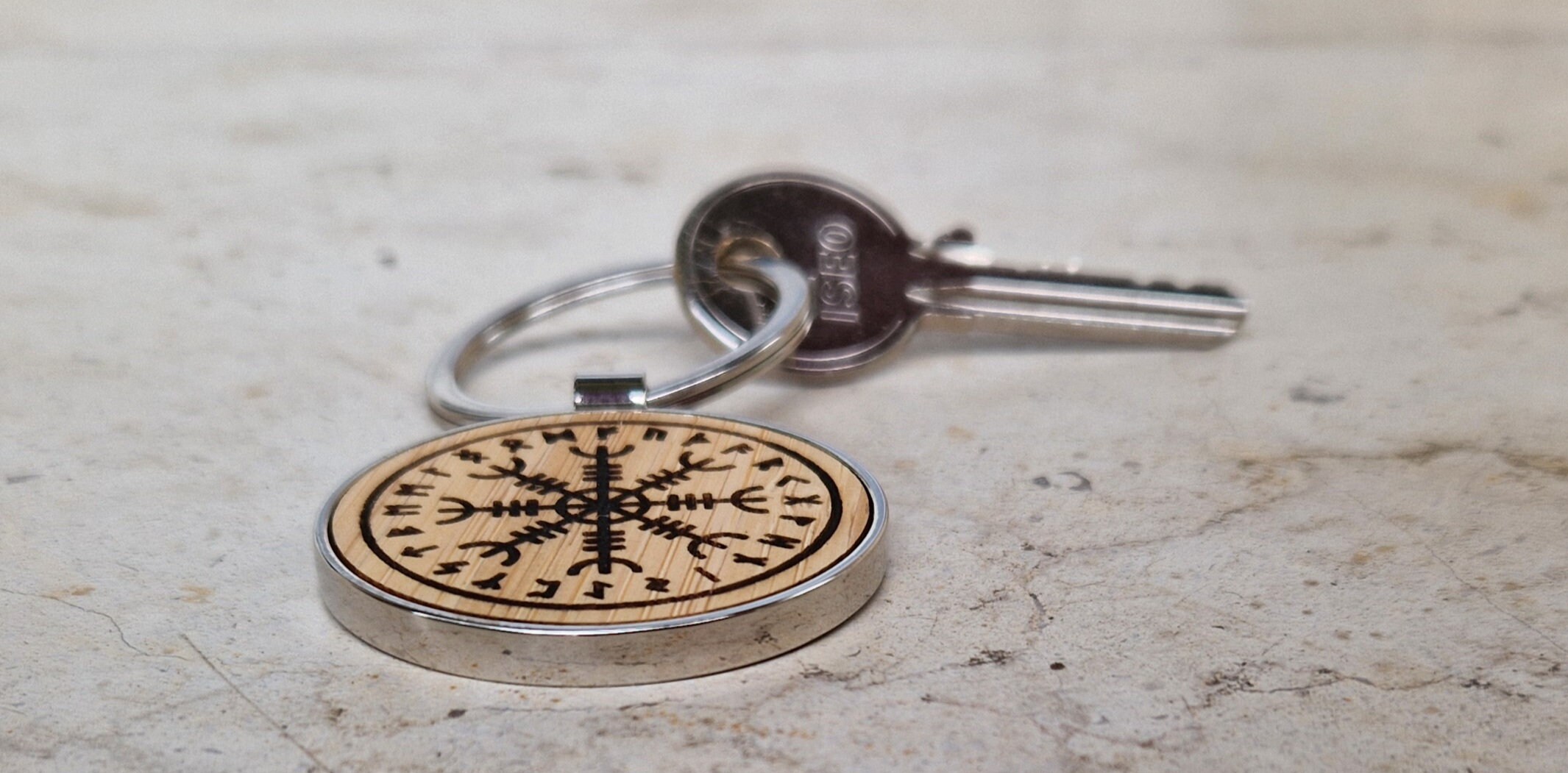 Viking Key Ring Aegishjalmur or Runic Helm of Awe, in Wood and Metal ...