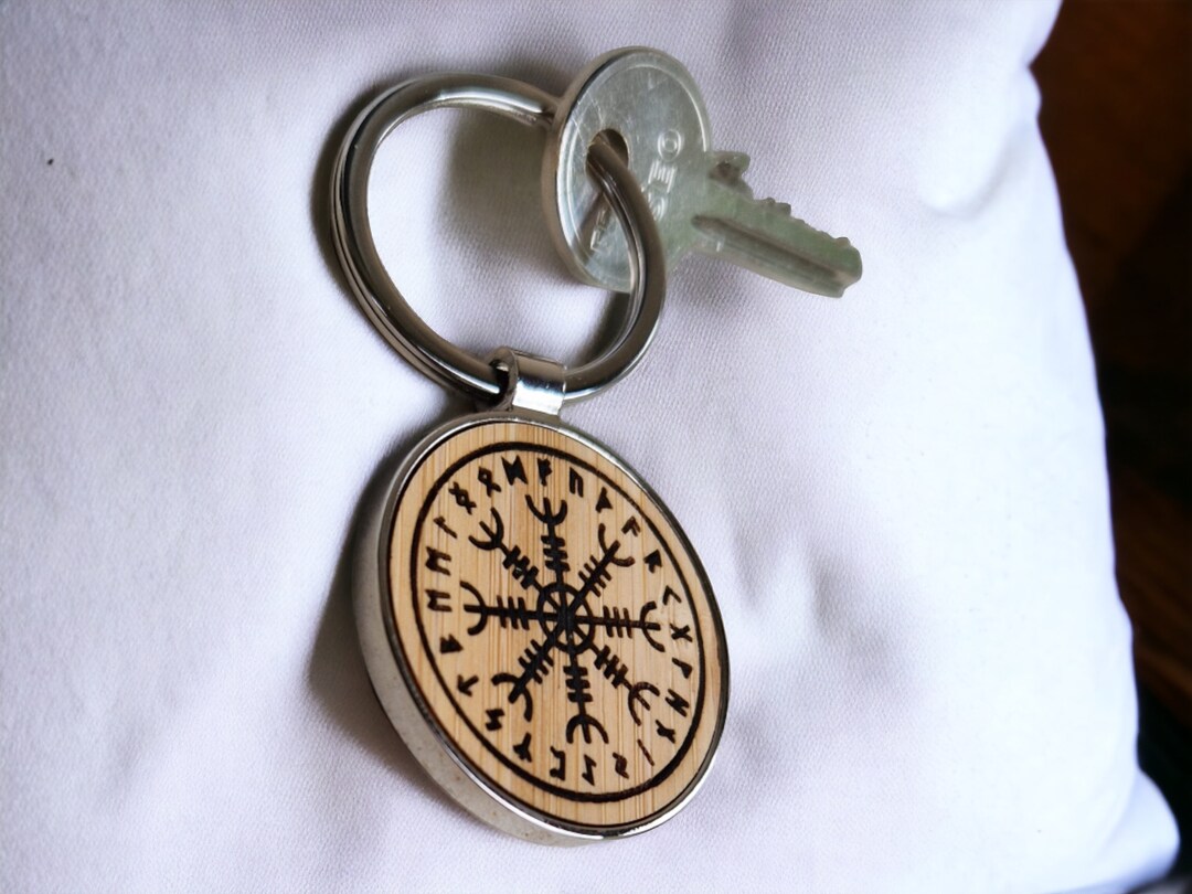 Viking Key Ring Aegishjalmur or Runic Helm of Awe, in Wood and Metal ...