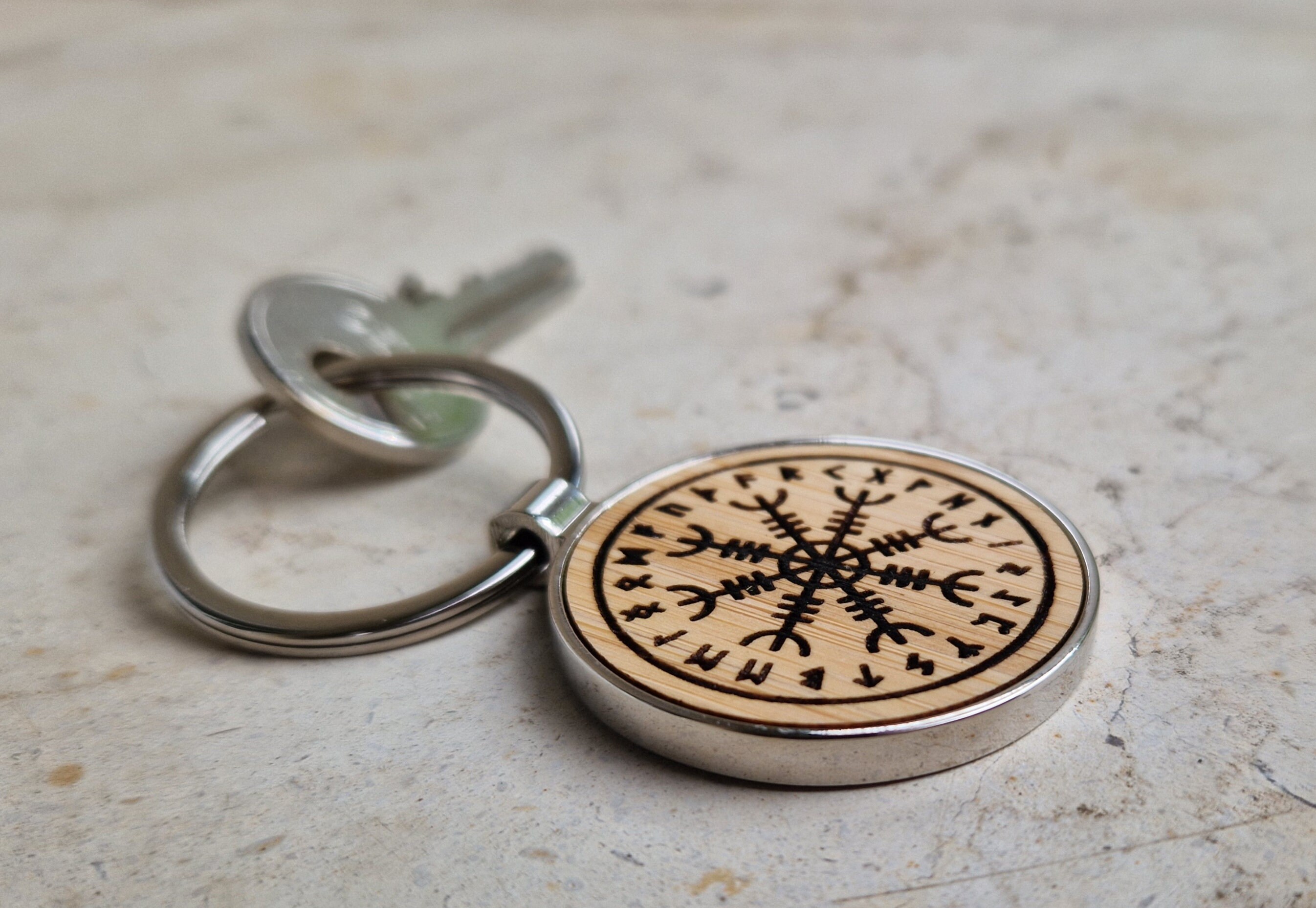 Viking Key Ring Aegishjalmur or Runic Helm of Awe, in Wood and Metal ...