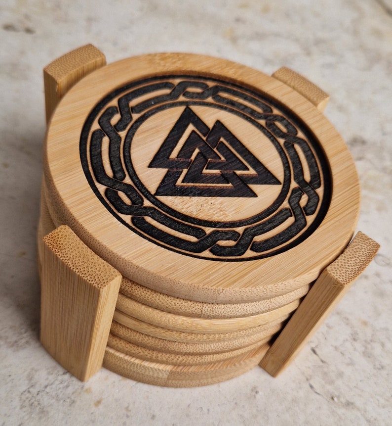 Valknut Viking Triangle Coasters, Coasters Engraved on Wood. Pagan ...