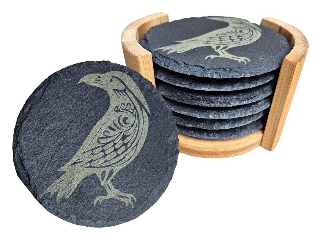Viking Raven Raven Slate Coasters, Stone Engraved Coasters. Wisdom and ...