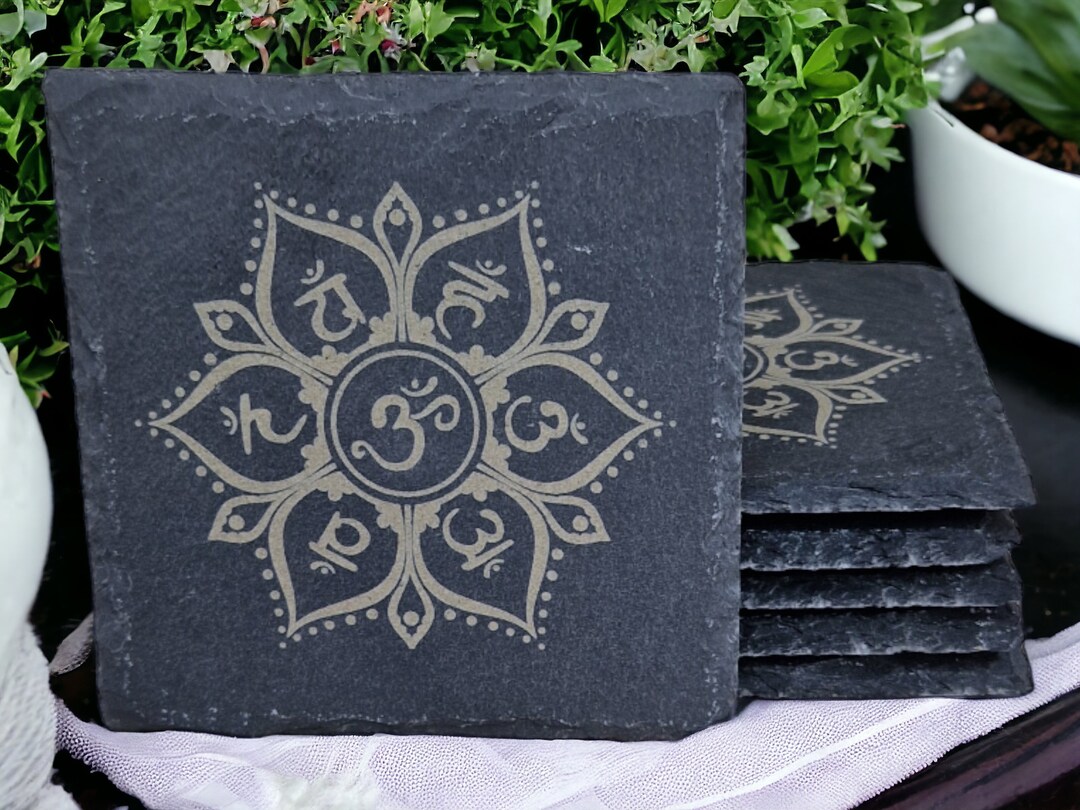 7 Chakra Slate Coasters. Sanskrit Symbols Coasters. Stone Coasters ...