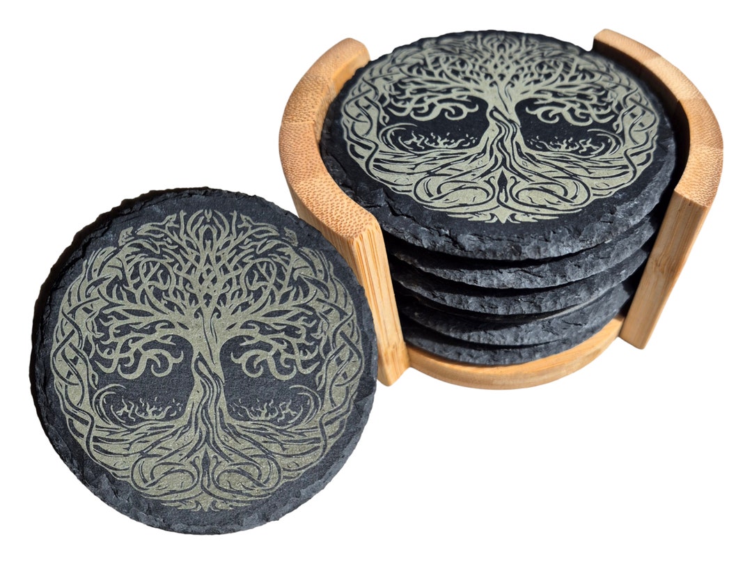 Slate Coasters Tree of Life, World Tree, Yggdrasil. Coaster Engraved on ...